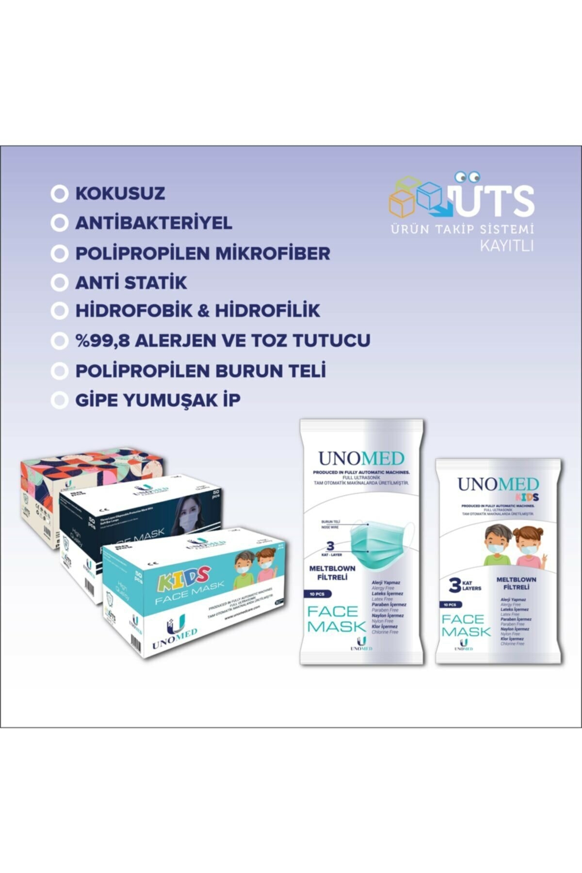 SonPazar | UNOMED 3 Katlı Meltblown Filitreli Full Ultrasonik Tek ...